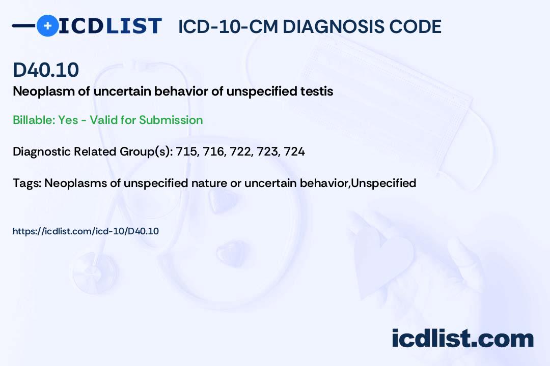 ICD-10-CM Diagnosis Code D40.10 - Neoplasm of uncertain behavior of ...