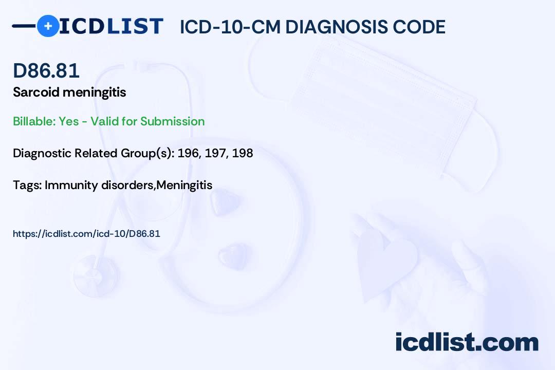 ICD-10-CM Diagnosis Code D86.81 - Sarcoid meningitis
