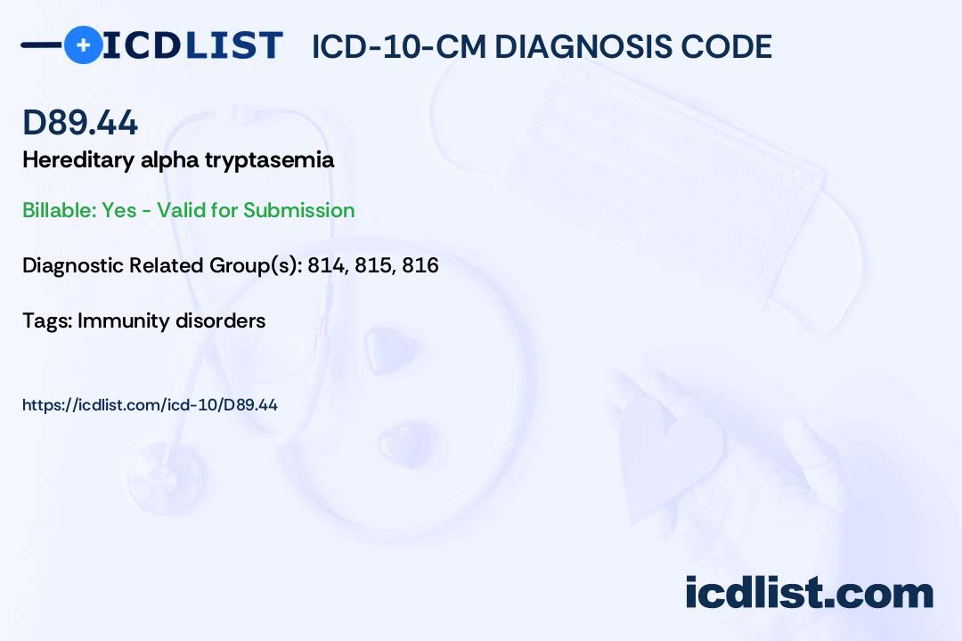 ICD-10-CM Diagnosis Code D89.44 - Hereditary alpha tryptasemia