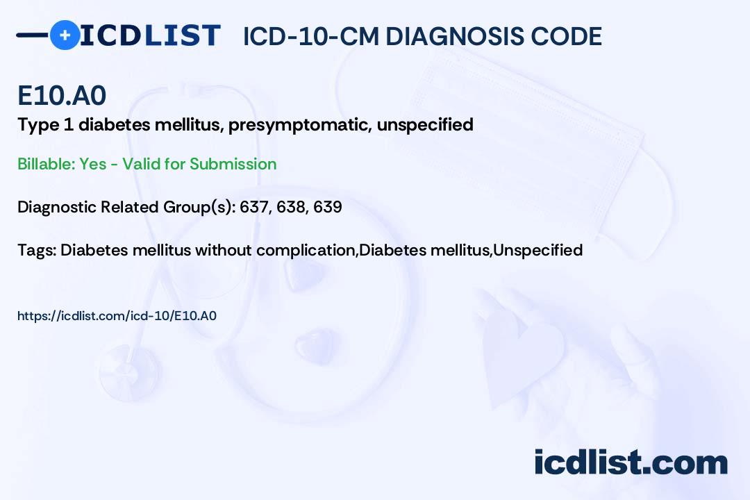 ICD-10-CM Diagnosis Code E10.A0 - Type 1 diabetes mellitus ...