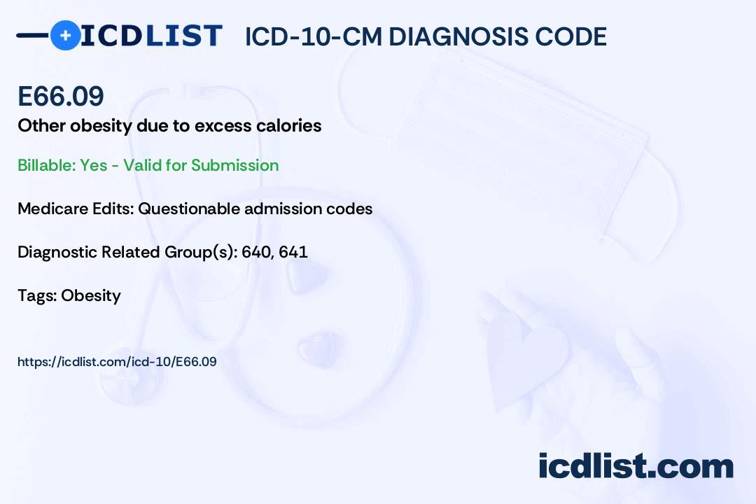 ICD 10 CM Diagnosis Code E66 09 Other Obesity Due To Excess Calories ICD 10 CM Diagnosis Code E66 09 Other Obesity Due To Excess Calories