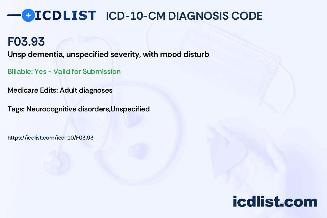 ICD-10-CM Diagnosis Code F03.93 - Unspecified dementia, unspecified ...