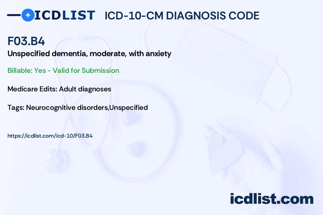 ICD-10-CM Diagnosis Code F03.B4 - Unspecified dementia, moderate, with ...
