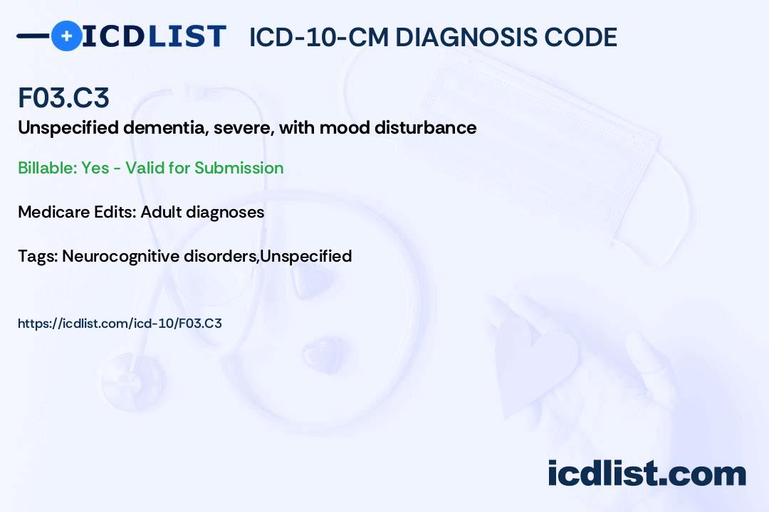 ICD-10-CM Diagnosis Code F03.C3 - Unspecified dementia, severe, with ...