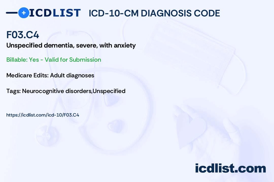 ICD-10-CM Diagnosis Code F03.C4 - Unspecified dementia, severe, with ...