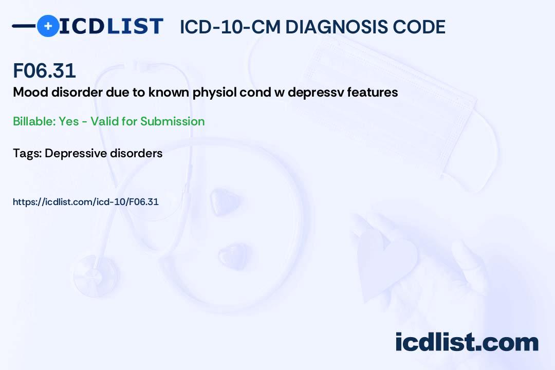 ICD-10-CM Diagnosis Code F06.31 - Mood disorder due to known ...
