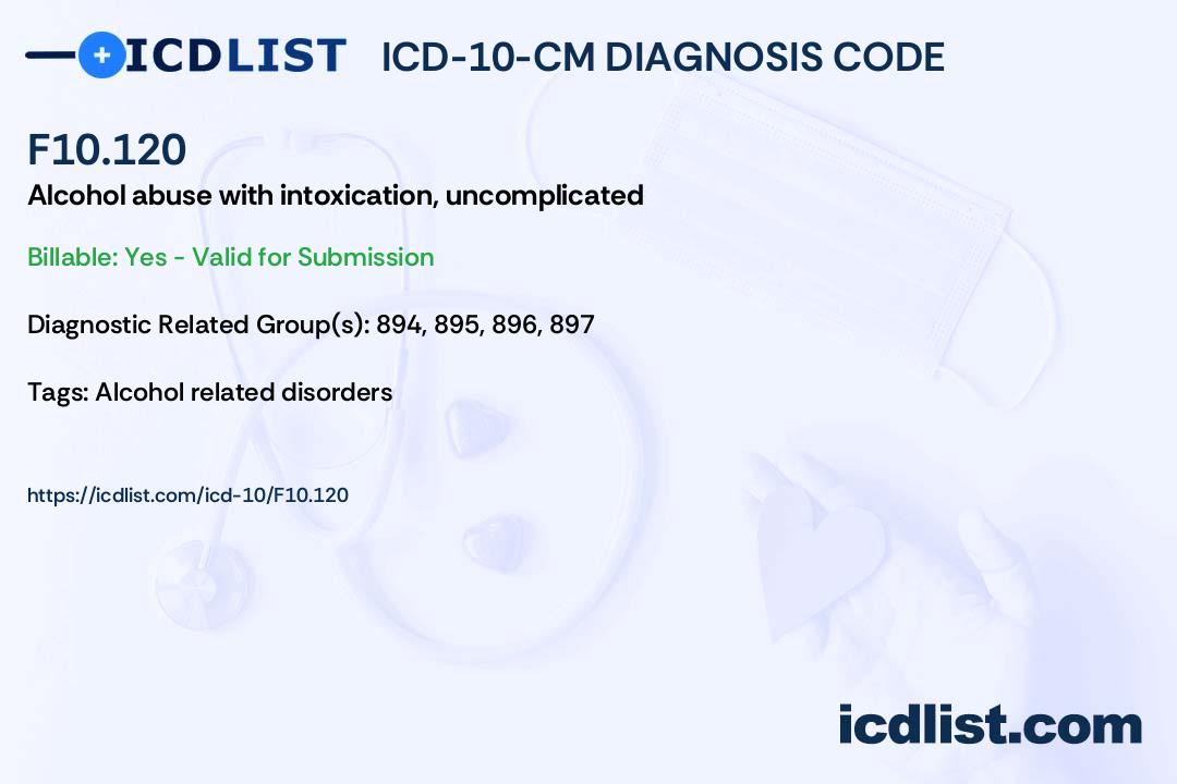 ICD-10-CM Diagnosis Code F10.120 - Alcohol abuse with intoxication ...