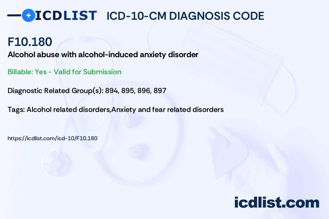 ICD-10-CM Diagnosis Code F10.180 - Alcohol abuse with alcohol-induced ...