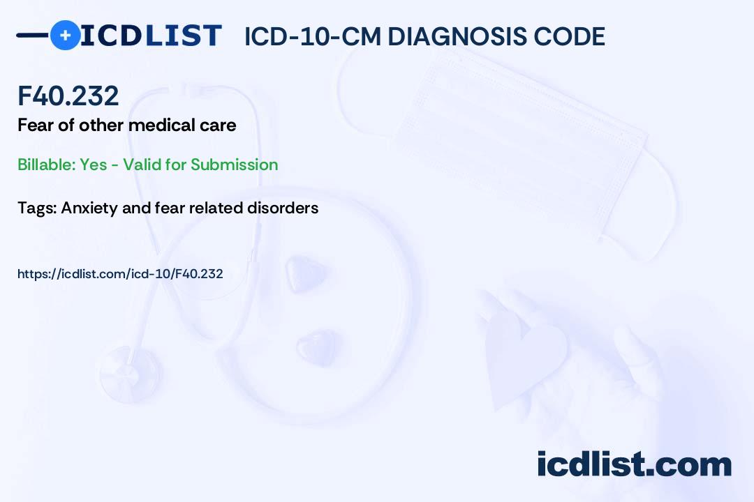 ICD-10-CM Diagnosis Code F40.232 - Fear of other medical care