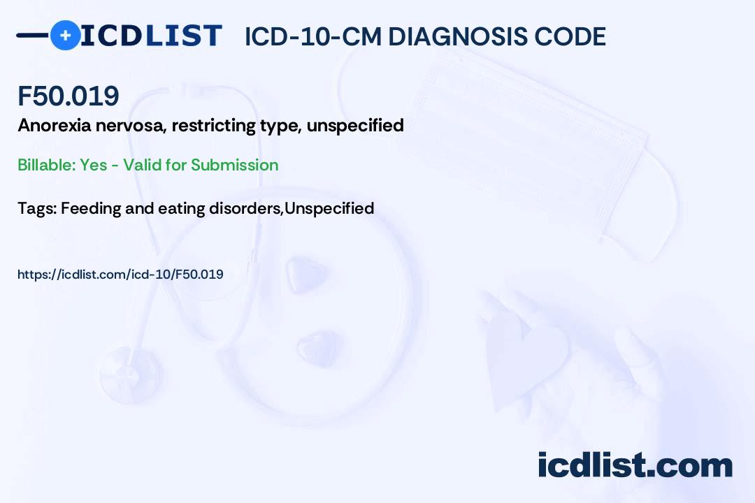 ICD-10-CM Diagnosis Code F50.019 - Anorexia nervosa, restricting type ...