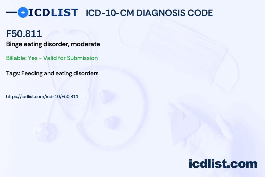 ICD-10-CM Diagnosis Code F50.811 - Binge eating disorder, moderate