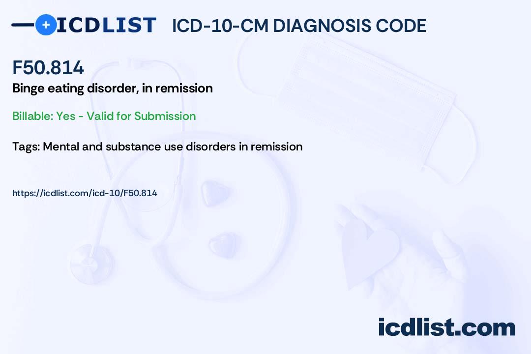 ICD-10-CM Diagnosis Code F50.814 - Binge eating disorder, in remission
