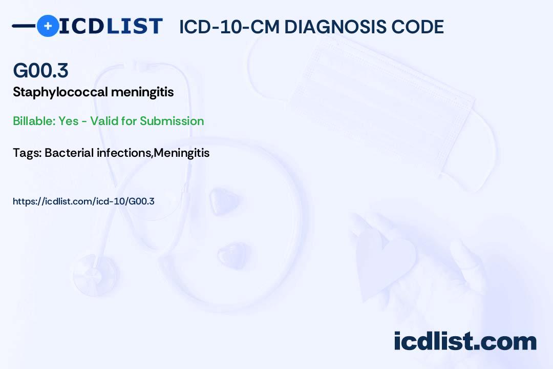 ICD-10-CM Diagnosis Code G00.3 - Staphylococcal meningitis