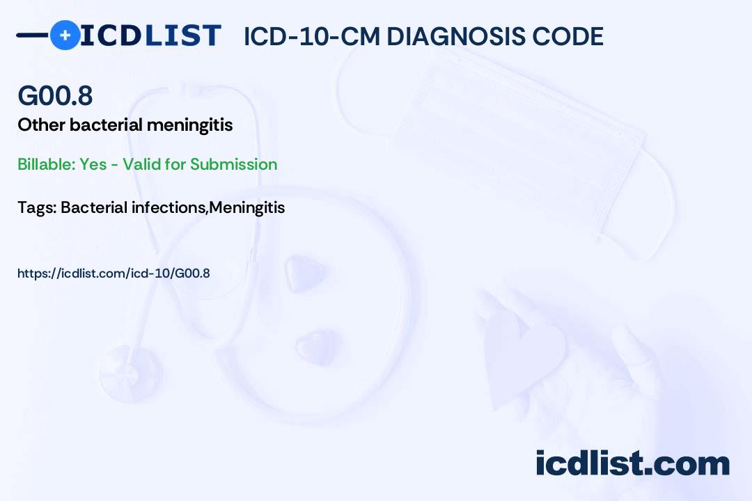 ICD-10-CM Diagnosis Code G00.8 - Other bacterial meningitis