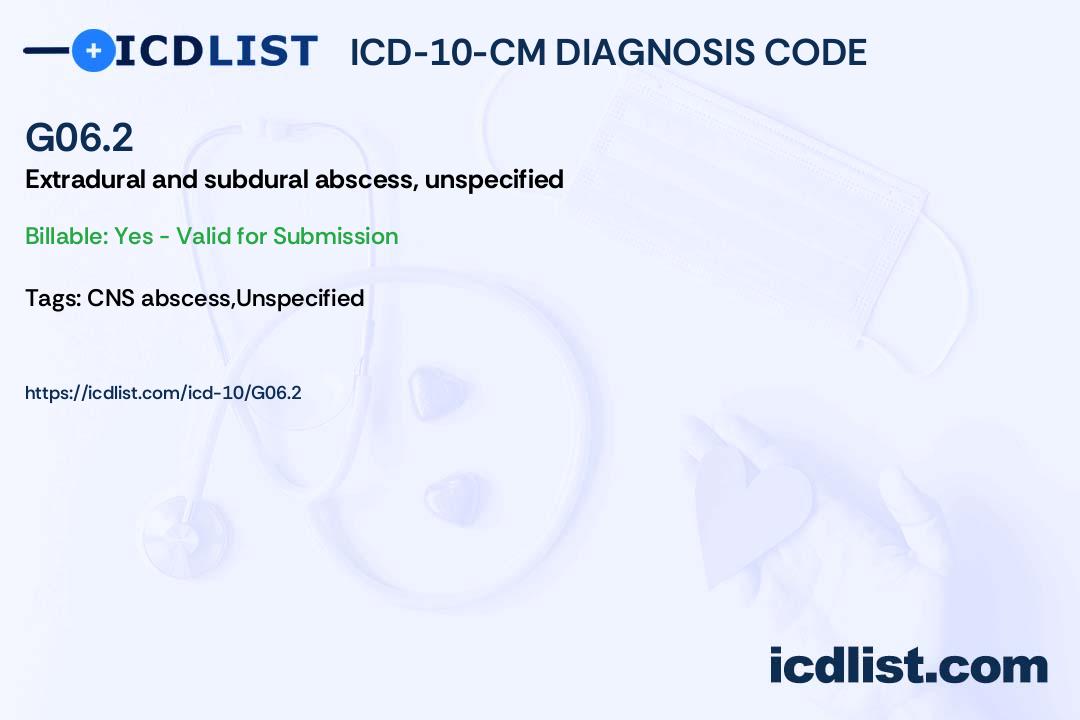 ICD-10-CM Diagnosis Code G06.2 - Extradural and subdural abscess ...