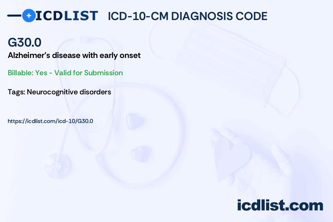 ICD-10-CM Diagnosis Code G30.0 - Alzheimer's disease with early onset
