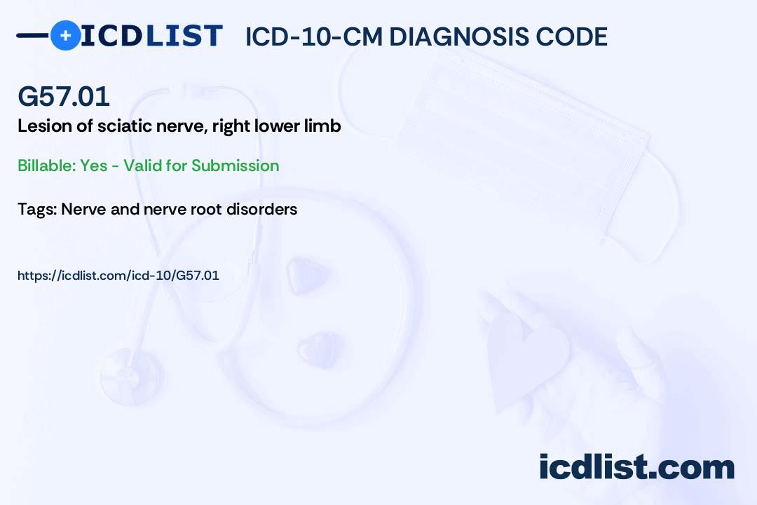 ICD-10-CM Diagnosis Code G57.01 - Lesion of sciatic nerve, right lower limb