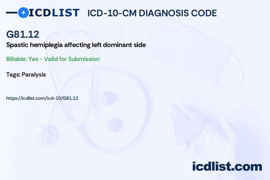 ICD 10 CM Diagnosis Code G81 12 Spastic Hemiplegia Affecting Left ICD 10 CM Diagnosis Code G81 12 Spastic Hemiplegia Affecting Left