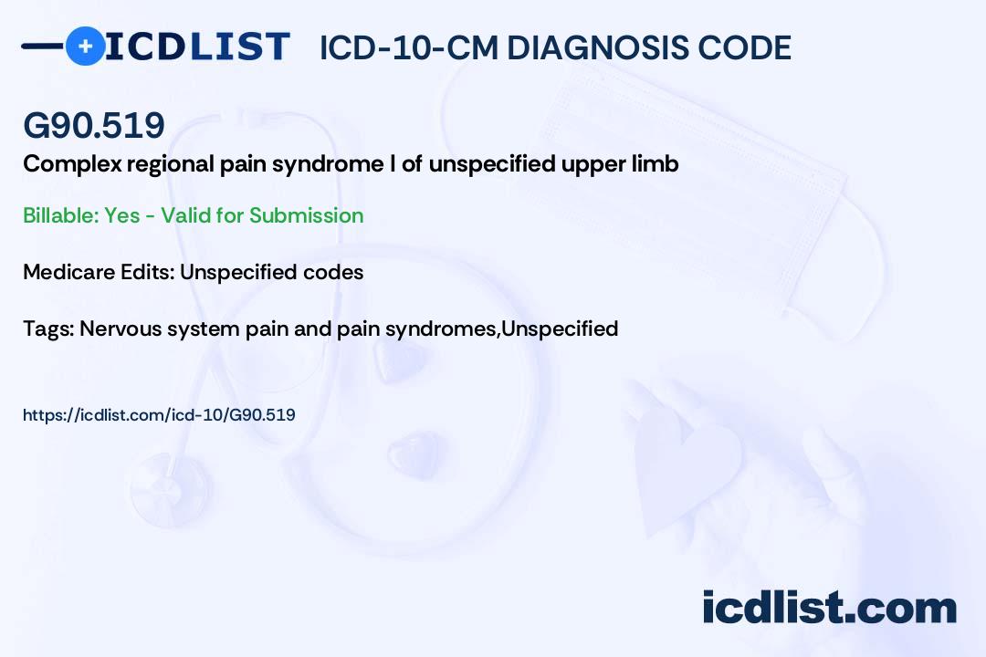 ICD-10-CM Diagnosis Code G90.519 - Complex regional pain syndrome I of ...