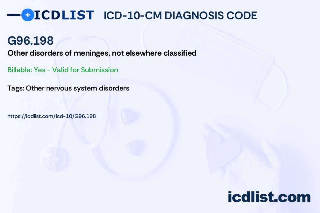 ICD-10-CM Diagnosis Code G96.198 - Other disorders of meninges, not elsewhere classified