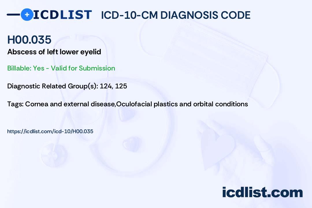 ICD-10-CM Diagnosis Code H00.035 - Abscess of left lower eyelid