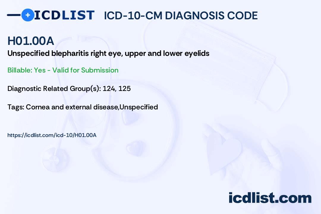ICD-10-CM Diagnosis Code H01.00A - Unspecified blepharitis right eye ...