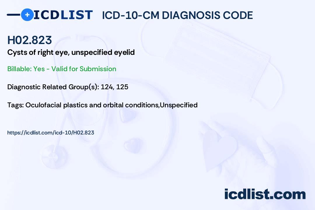 ICD-10-CM Diagnosis Code H02.823 - Cysts of right eye, unspecified eyelid