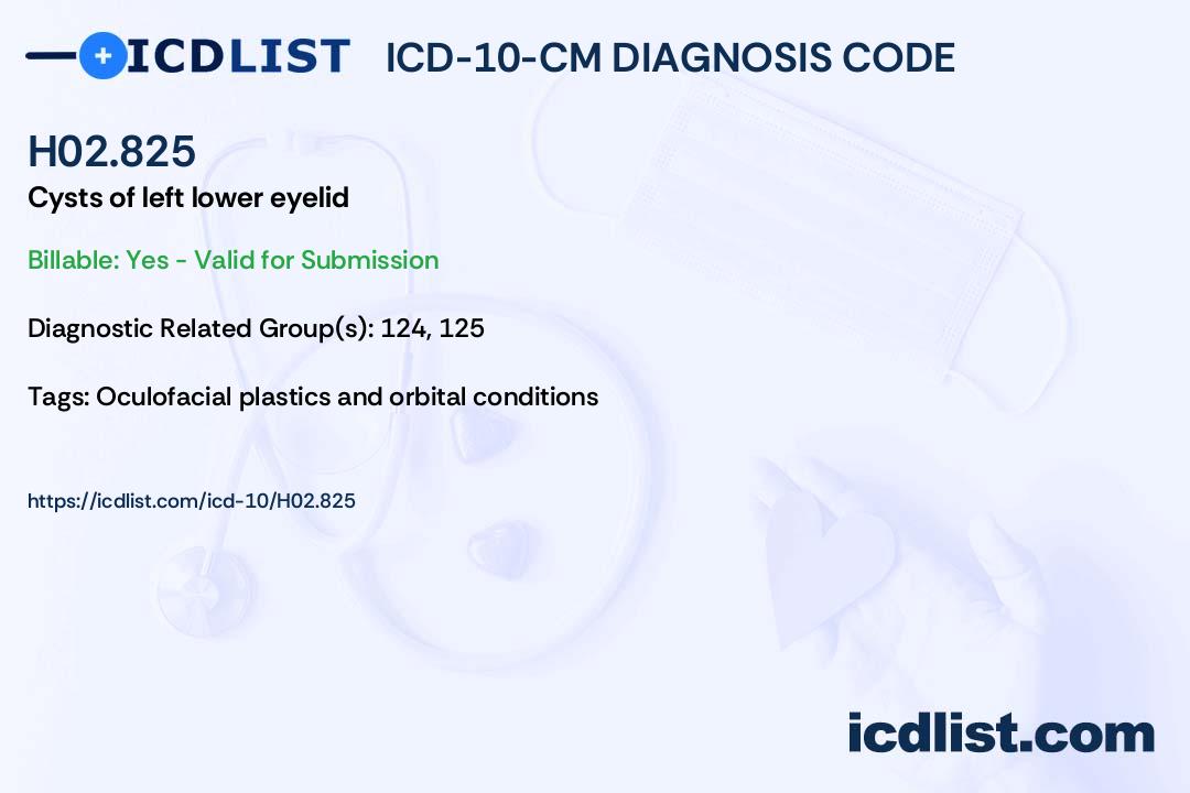 ICD-10-CM Diagnosis Code H02.825 - Cysts of left lower eyelid