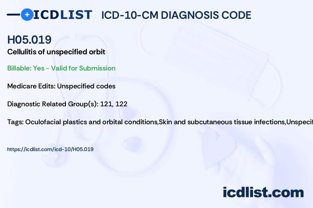 ICD-10-CM Diagnosis Code H05.019 - Cellulitis of unspecified orbit
