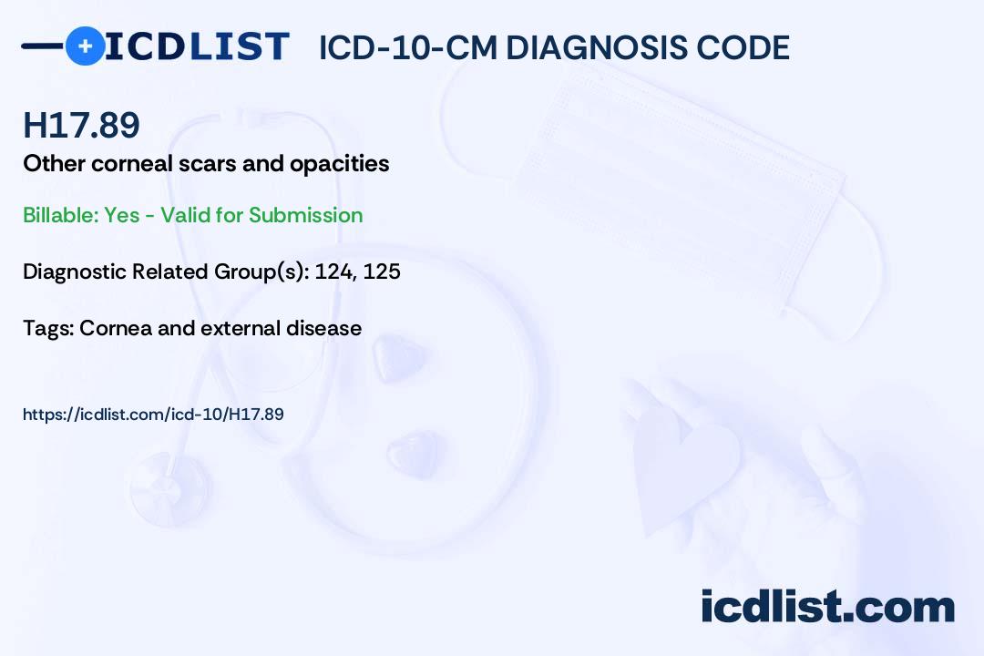ICD-10-CM Diagnosis Code H17.89 - Other corneal scars and opacities