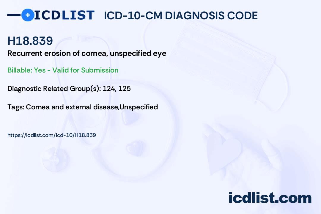 ICD-10-CM Diagnosis Code H18.839 - Recurrent erosion of cornea ...