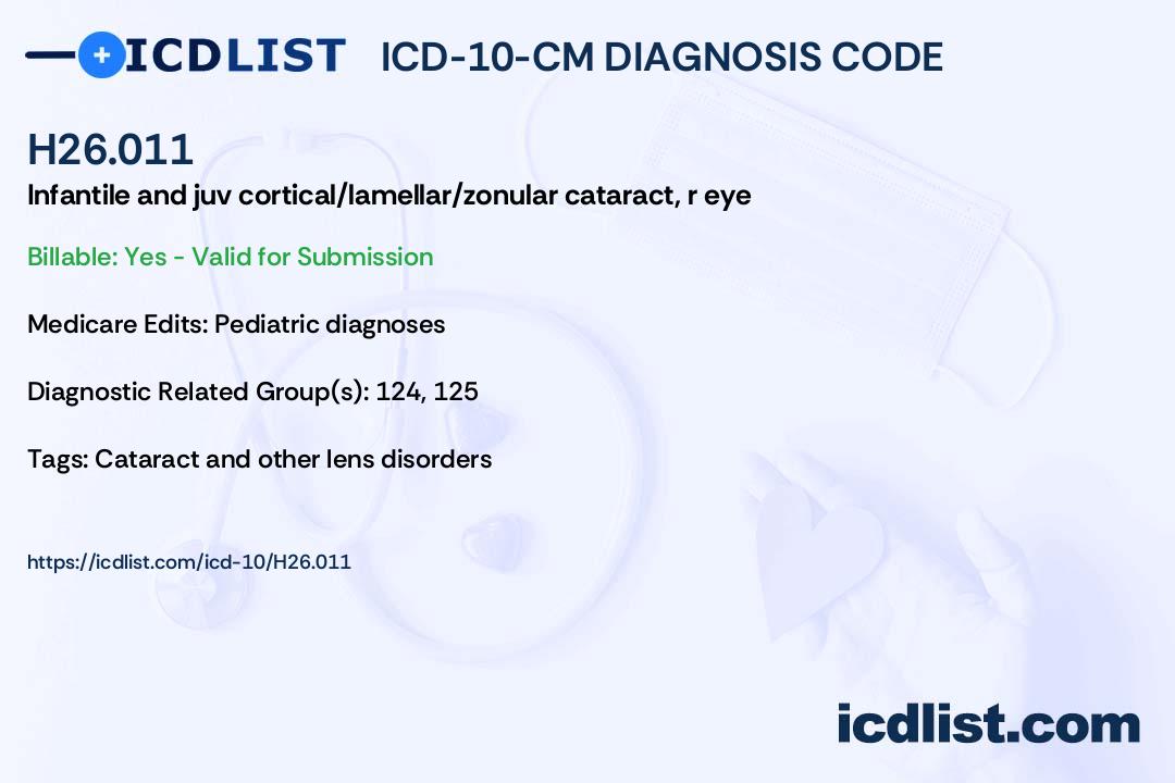 ICD-10-CM Diagnosis Code H26.011 - Infantile and juvenile cortical ...