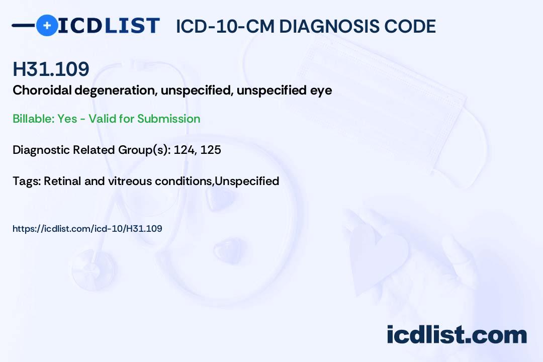 ICD-10-CM Diagnosis Code H31.109 - Choroidal degeneration, unspecified ...