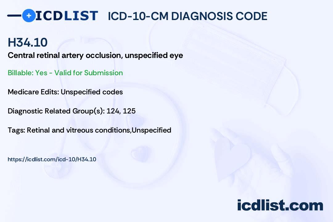 ICD-10-CM Diagnosis Code H34.10 - Central retinal artery occlusion ...