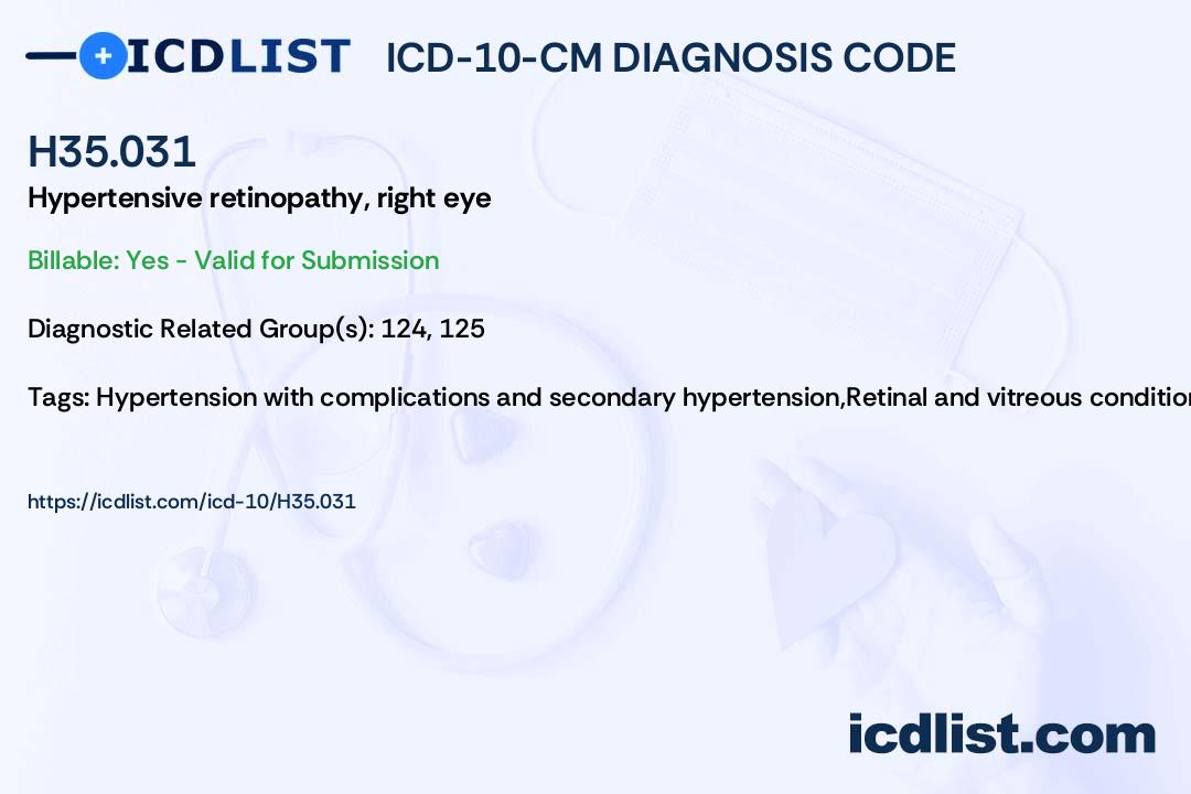 ICD-10-CM Diagnosis Code H35.031 - Hypertensive retinopathy, right eye