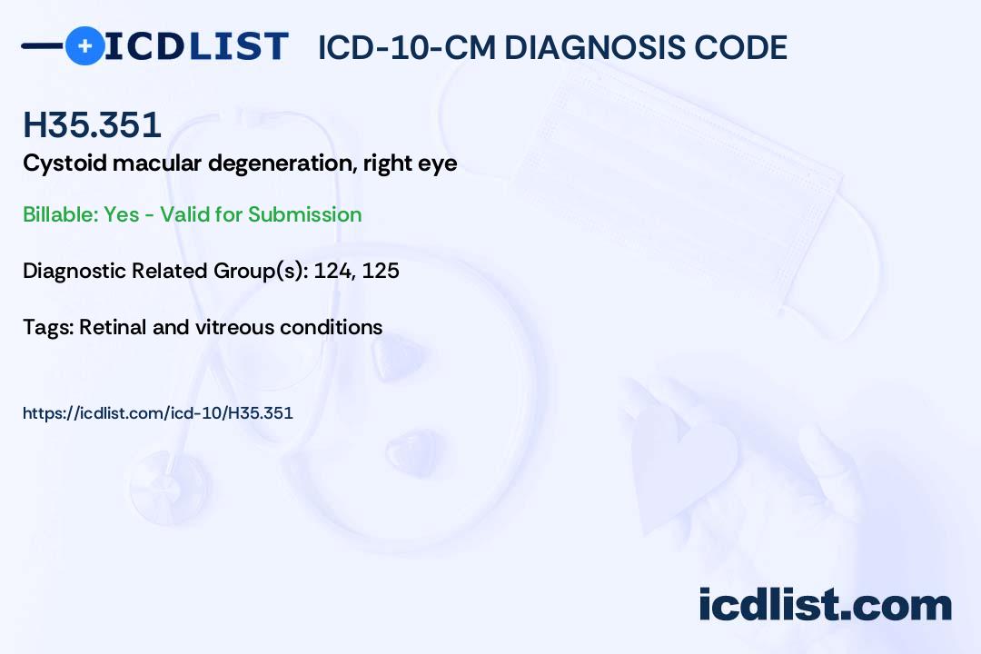 ICD-10-CM Diagnosis Code H35.351 - Cystoid macular degeneration, right eye