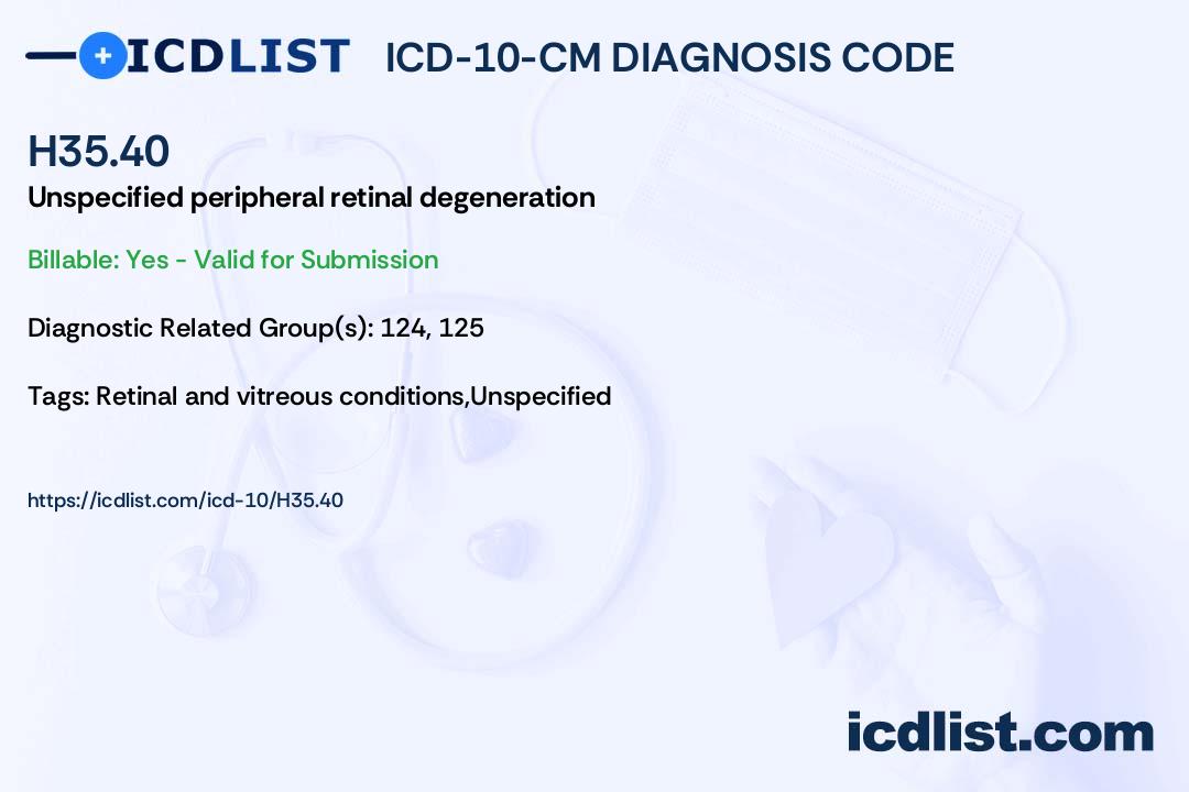 ICD-10-CM Diagnosis Code H35.40 - Unspecified peripheral retinal degeneration