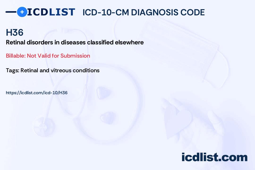 ICD-10-CM Diagnosis Code H36 - Retinal disorders in diseases classified elsewhere