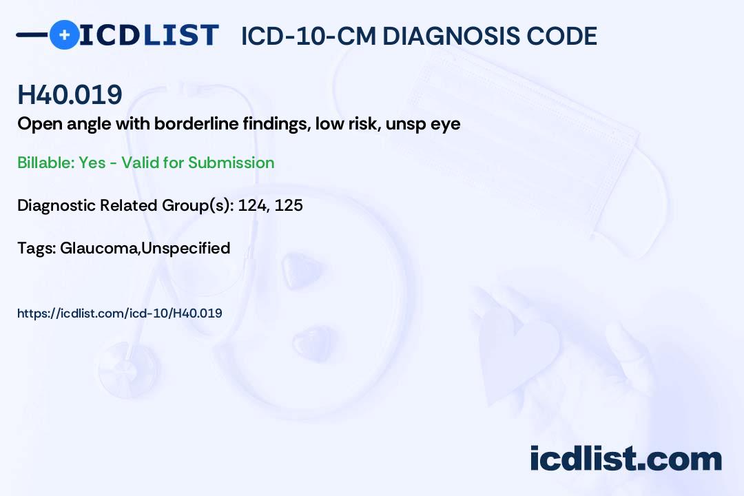 ICD-10-CM Diagnosis Code H40.019 - Open angle with borderline findings ...