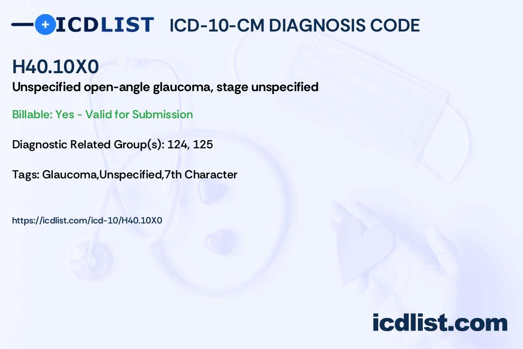 ICD-10-CM Diagnosis Code H40.10X0 - Unspecified open-angle glaucoma ...