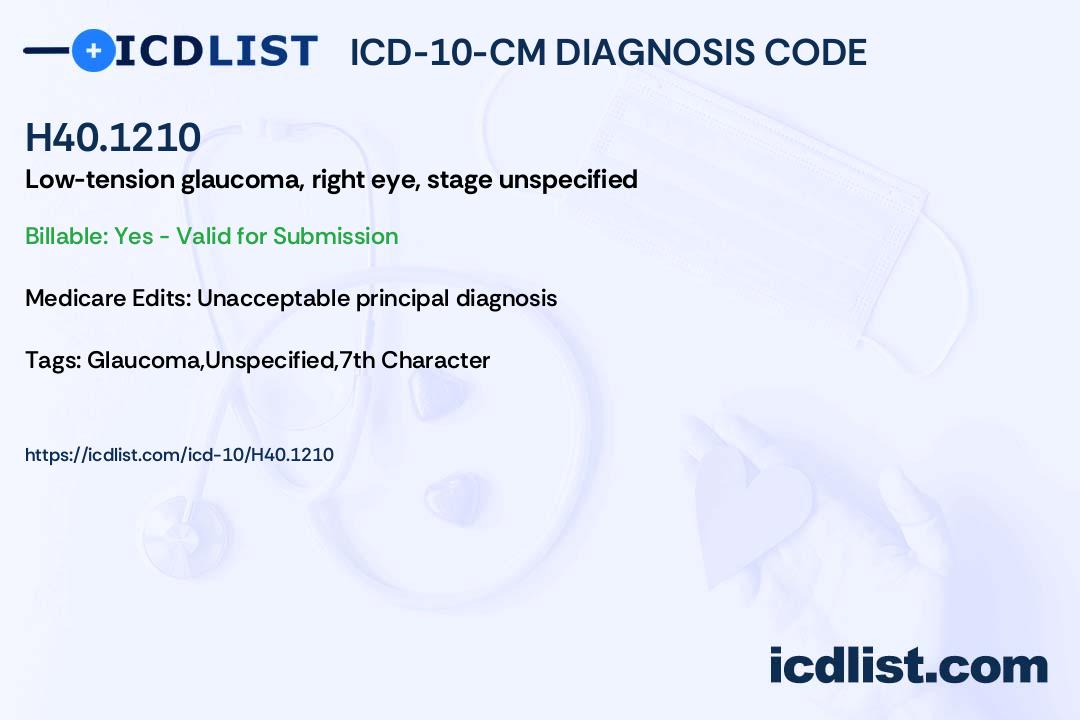 ICD-10-CM Diagnosis Code H40.1210 - Low-tension glaucoma, right eye ...