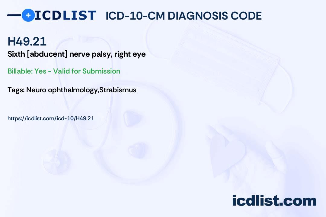 ICD-10-CM Diagnosis Code H49.21 - Sixth [abducent] nerve palsy, right eye