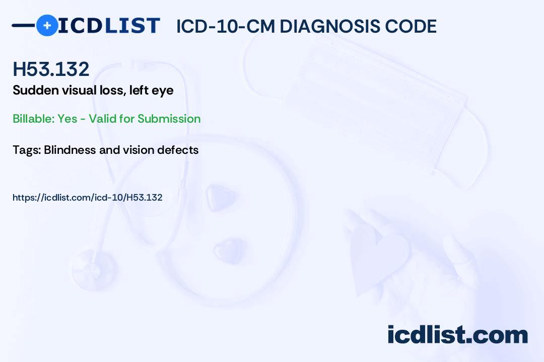 ICD-10-CM Diagnosis Code H53.132 - Sudden visual loss, left eye