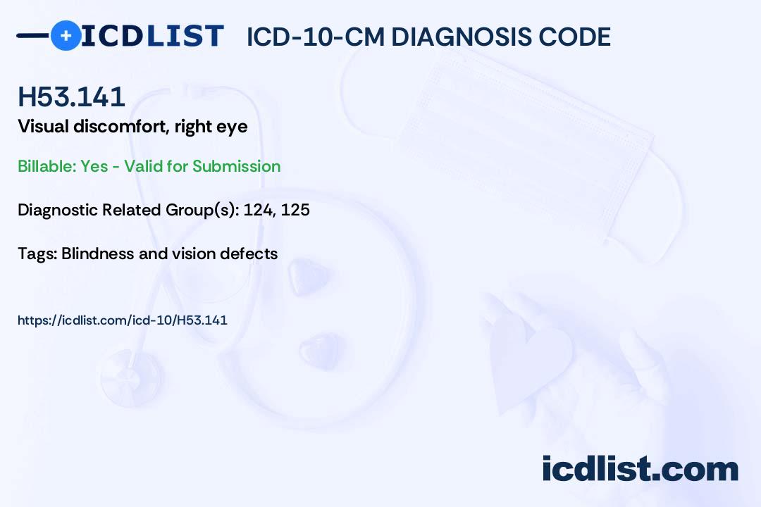 ICD-10-CM Diagnosis Code H53.141 - Visual discomfort, right eye