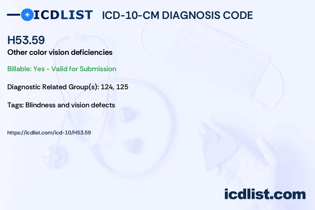 ICD-10-CM Diagnosis Code H53.59 - Other color vision deficiencies