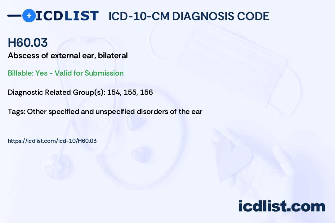 ICD-10-CM Diagnosis Code H60.03 - Abscess of external ear, bilateral