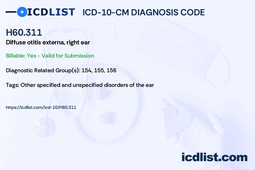 ICD-10-CM Diagnosis Code H60.311 - Diffuse otitis externa, right ear