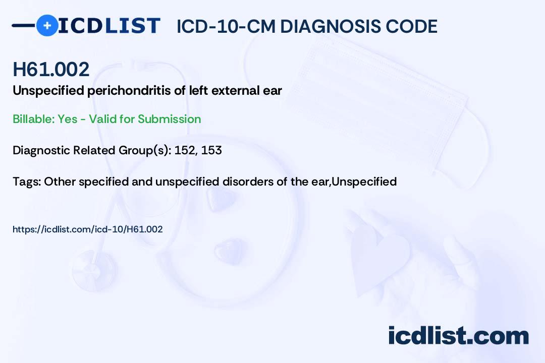 ICD-10-CM Diagnosis Code H61.002 - Unspecified perichondritis of left ...