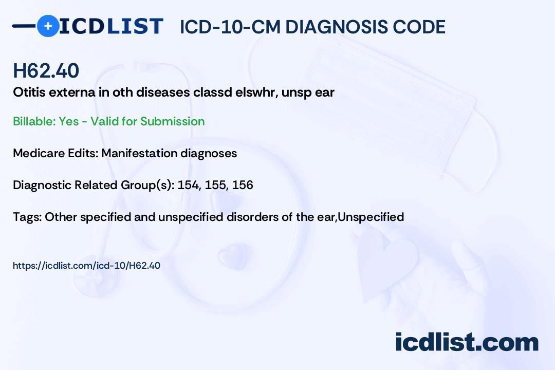 ICD-10-CM Diagnosis Code H62.40 - Otitis externa in other diseases ...