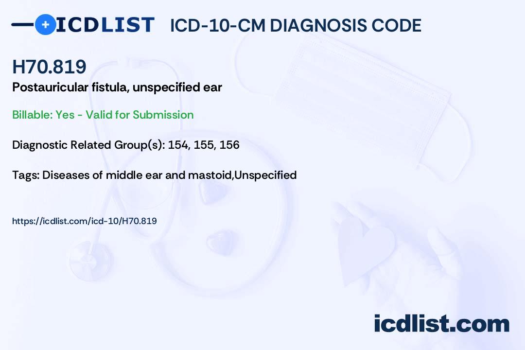 ICD-10-CM Diagnosis Code H70.819 - Postauricular fistula, unspecified ear